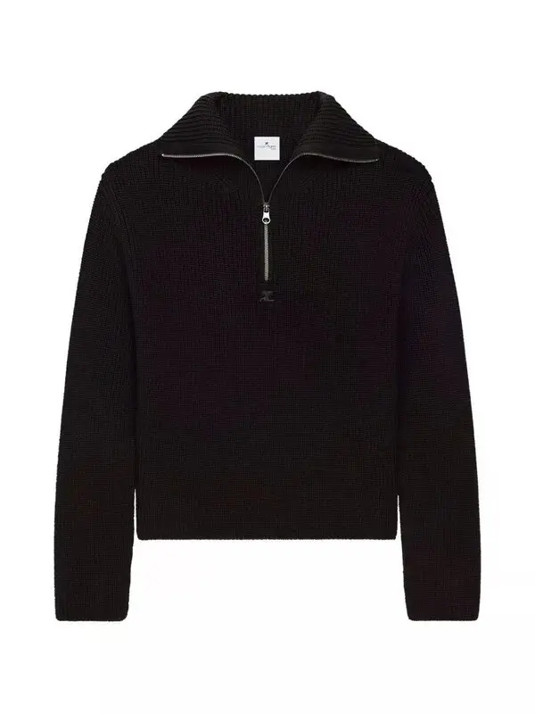 COURREGES Ribbed Knit Zip Neck Sweater