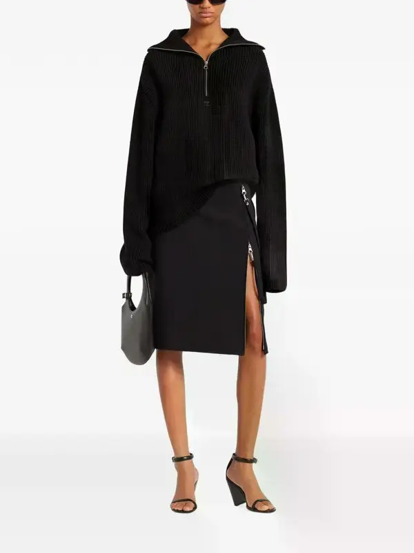 COURREGES Ribbed Knit Zip Neck Sweater