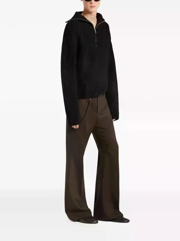 COURREGES Ribbed Knit Zip Neck Sweater