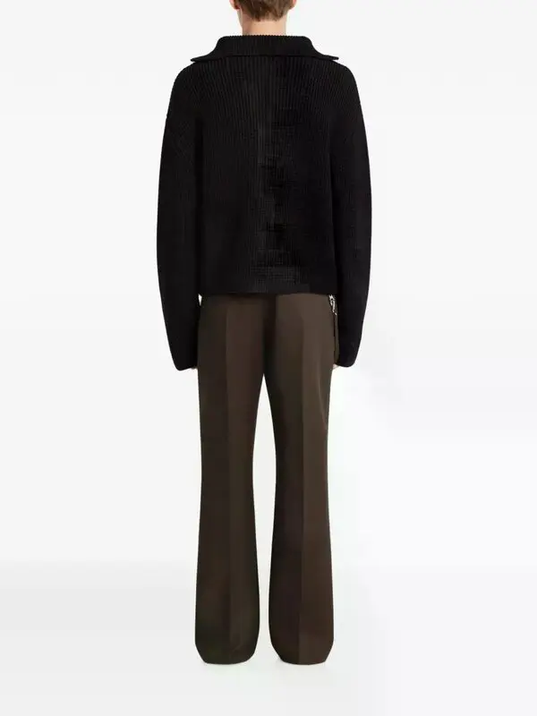 COURREGES Ribbed Knit Zip Neck Sweater