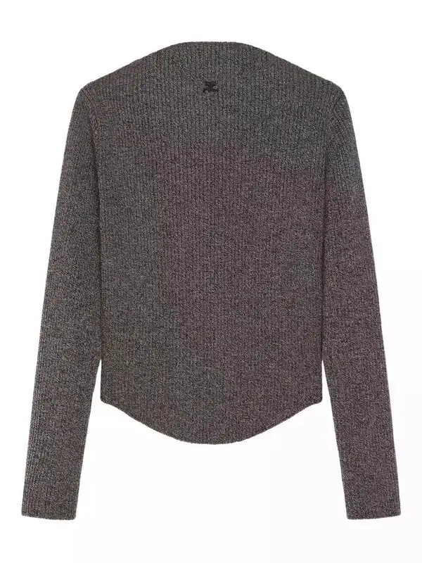 COURREGES Ribbed Knit Slash Neck Sweater - Grey