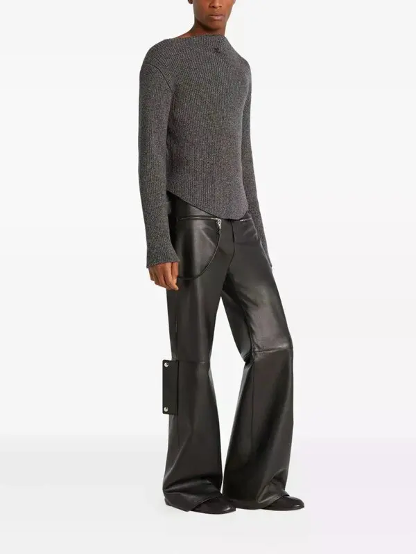 COURREGES Ribbed Knit Slash Neck Sweater - Grey