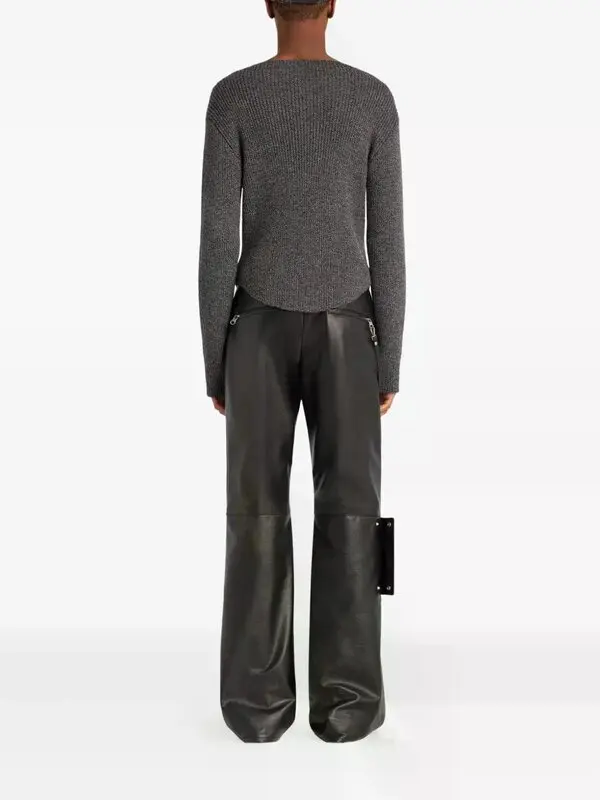 COURREGES Ribbed Knit Slash Neck Sweater - Grey