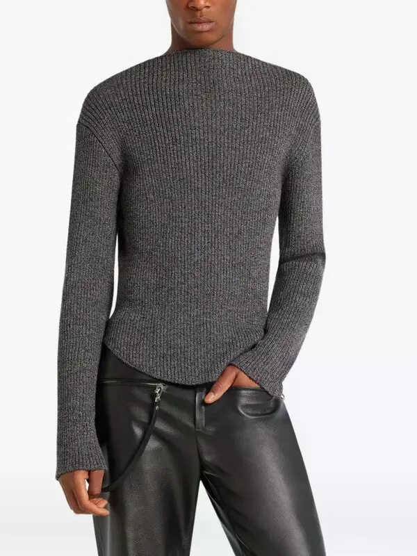COURREGES Ribbed Knit Slash Neck Sweater - Grey