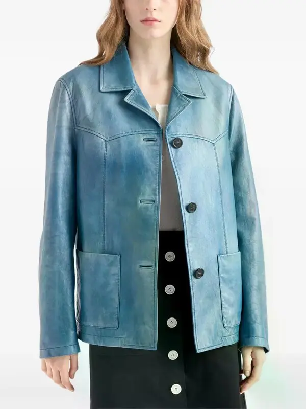 Prada Washed Leather Jacket - Blue