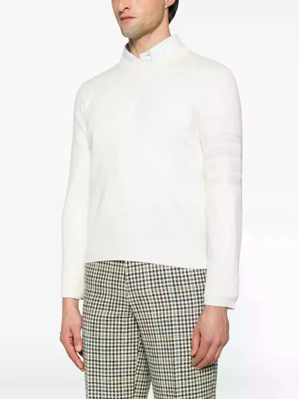 Thom Browne 4-bar Stripe Crew Neck Sweater - White