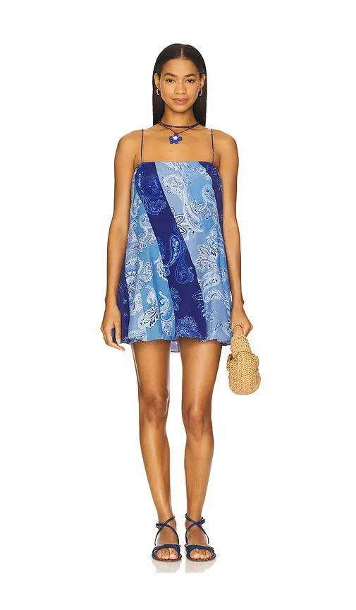 Rococo Sand Bias Cut Paneled Mini Dress - Blue