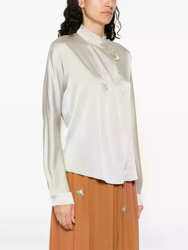 FORTE_FORTE Silk Blouse With High Neck And Front Tie Detail