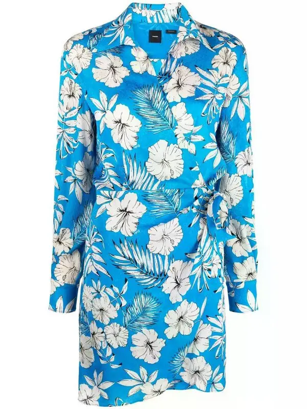 Pinko Floral Print Wrap Dress - Blue