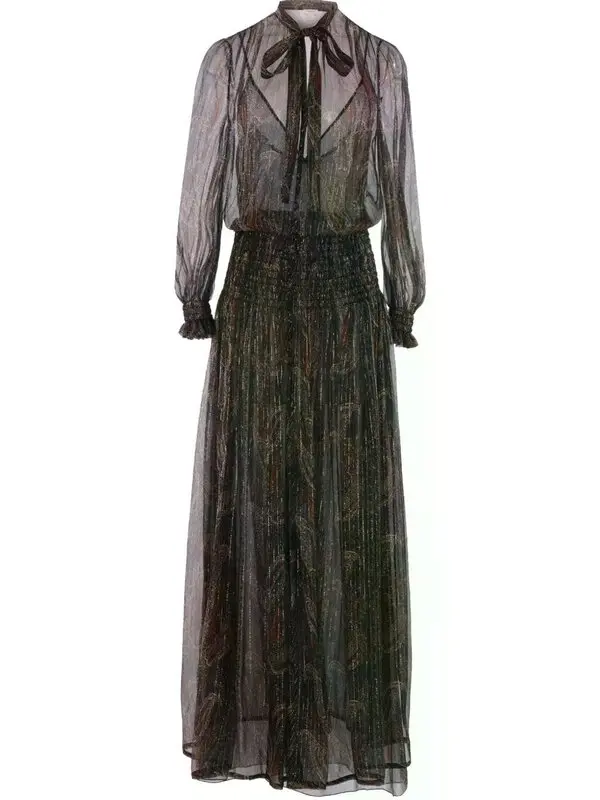 Saint Laurent Paisley Print Sheer Maxi Dress - Brown