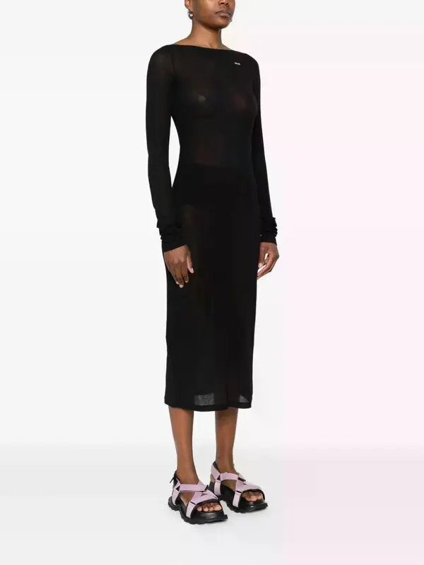 Miu Miu Boatneck Long Sleeve Midi Dress