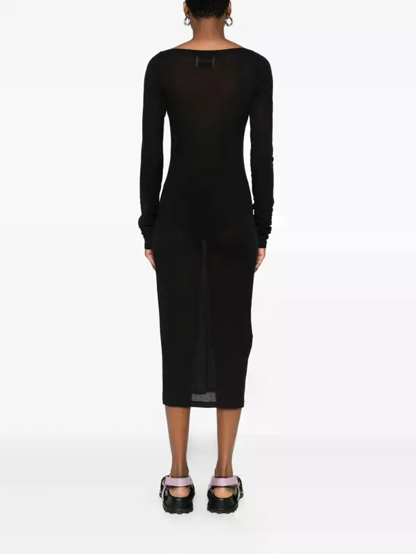Miu Miu Boatneck Long Sleeve Midi Dress