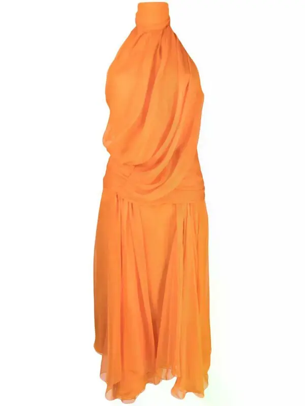 Alberta Ferretti Halterneck Draped Silk-chiffon Midi Dress - Orange