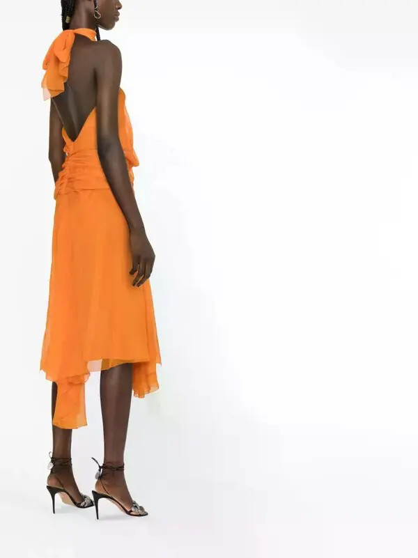 Alberta Ferretti Halterneck Draped Silk-chiffon Midi Dress - Orange