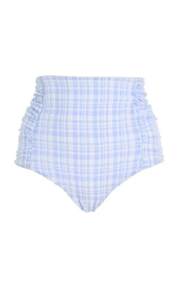 JUILLET Luisa Ruched High-waisted Bikini Bottom - Blue