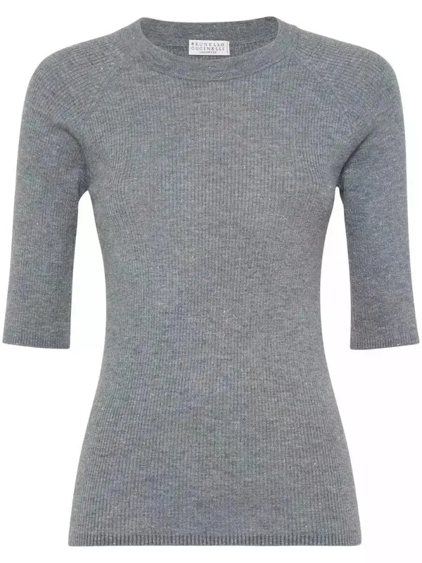 Brunello Cucinelli Ribbed Speckle-knit Top - Grey