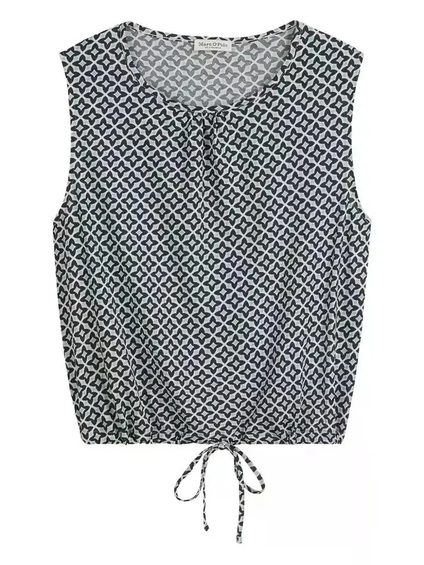 Marc O'polo Sleeveless Printed Top With Drawstring Hem - Blue