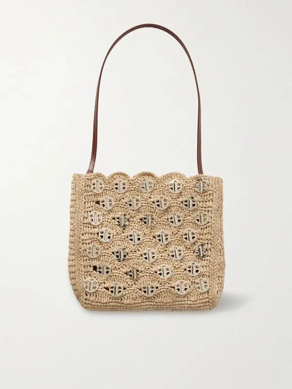 Rabanne Embellished Raffia Shoulder Bag - Neutrals