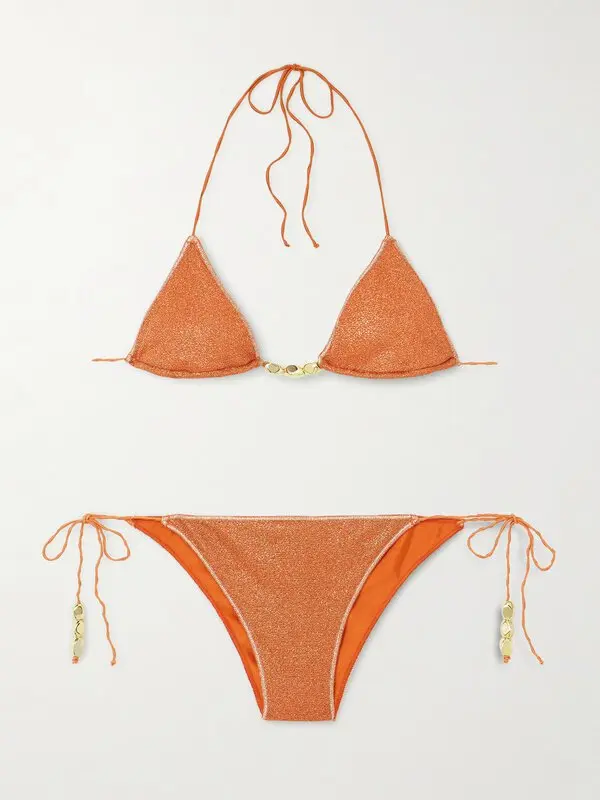 Oseree Glazed Lumière Embellished Metallic Triangle Bikini - Orange