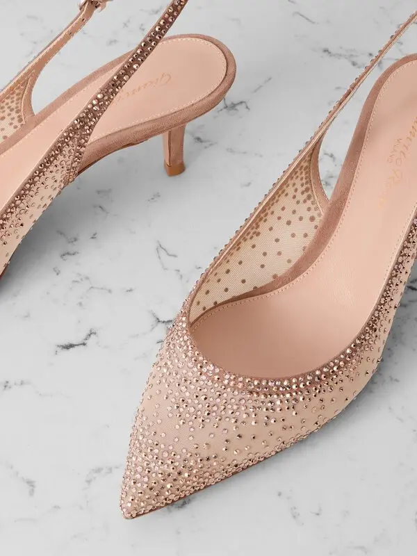 GIANVITO ROSSI Regina 55 Embellished Organza Slingback Pumps