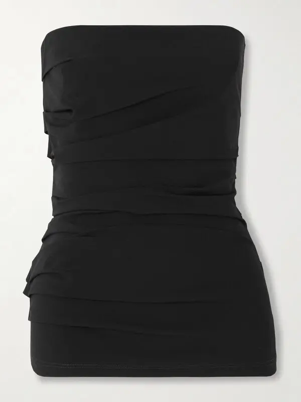 Proenza Schouler Lena Strapless Gathered Cotton-blend Poplin Top - Black