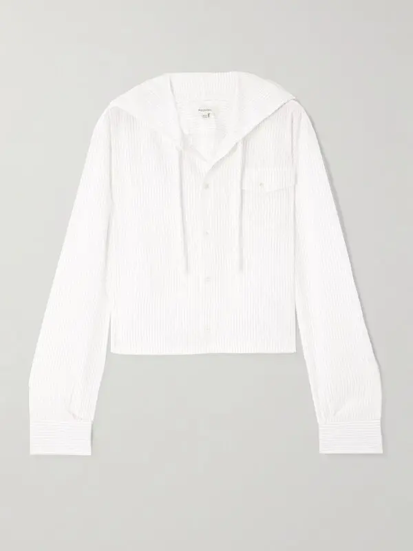 JW Anderson Cropped Striped Poplin Shirt With Drawstring Hood - Neutrals