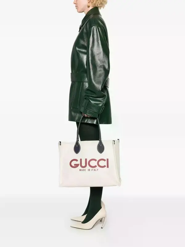 Gucci Canvas Logo Print Tote Bag - Neutrals