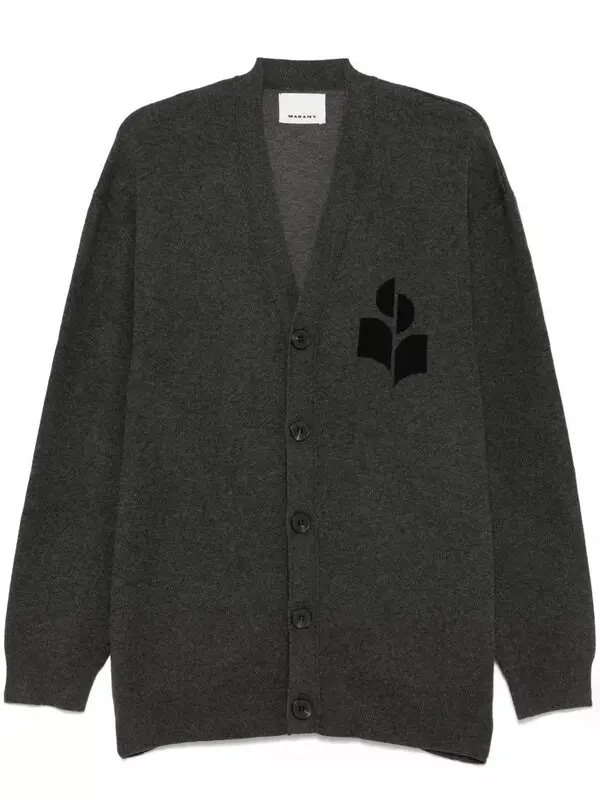 MARANT Curtis Cardigan With Intarsia Logo - Grey