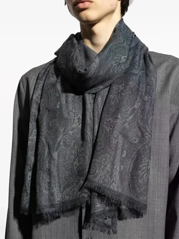 Etro Paisley-print Frayed-edge Scarf - Grey