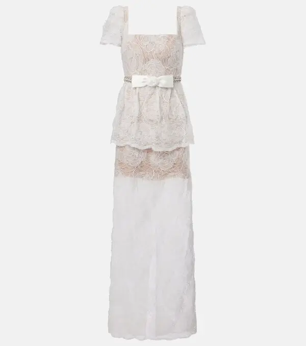 SELF-PORTRAIT Bow Detail Lace Maxi Dress - White