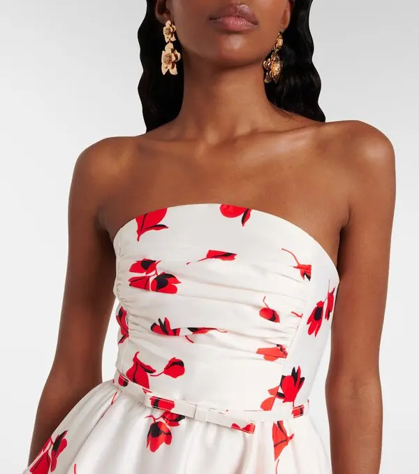 SELF-PORTRAIT Floral Ruched Taffeta Midi Dress