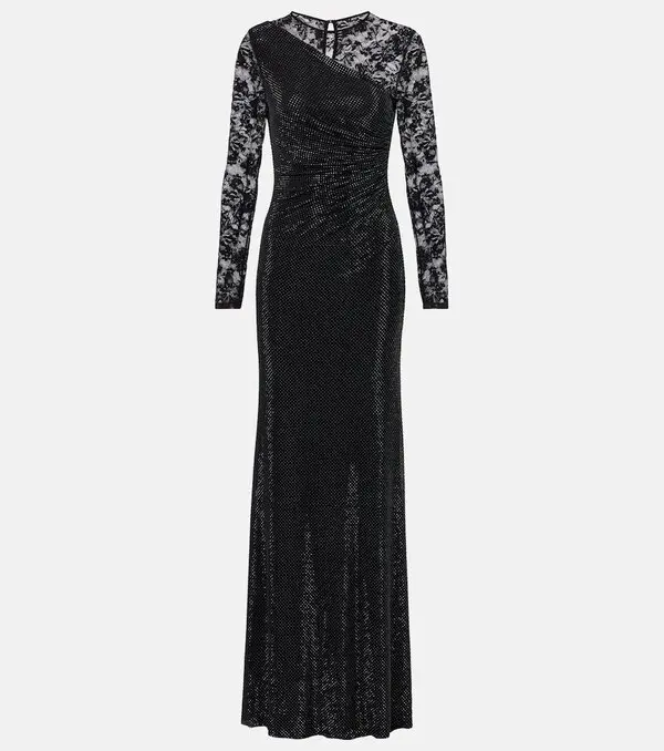 SELF-PORTRAIT Rhinestone Lace-trimmed Gown