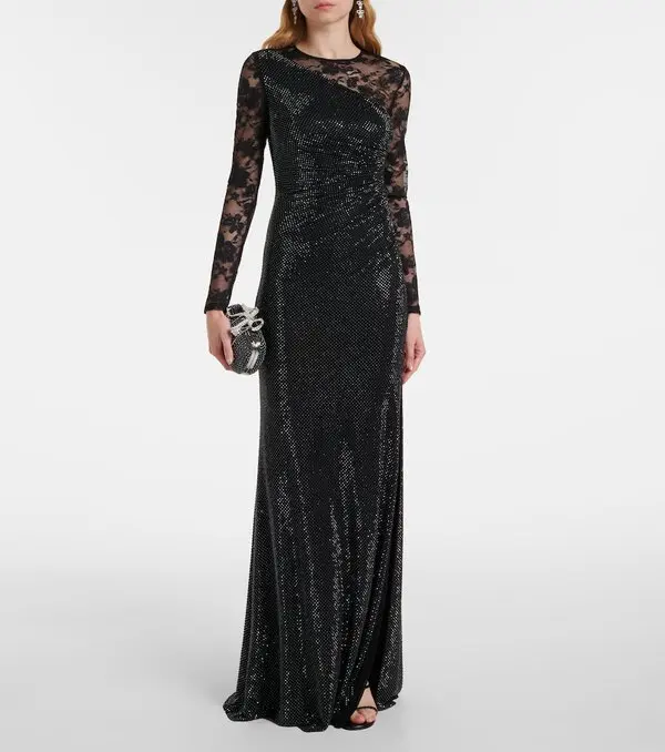 SELF-PORTRAIT Rhinestone Lace-trimmed Gown