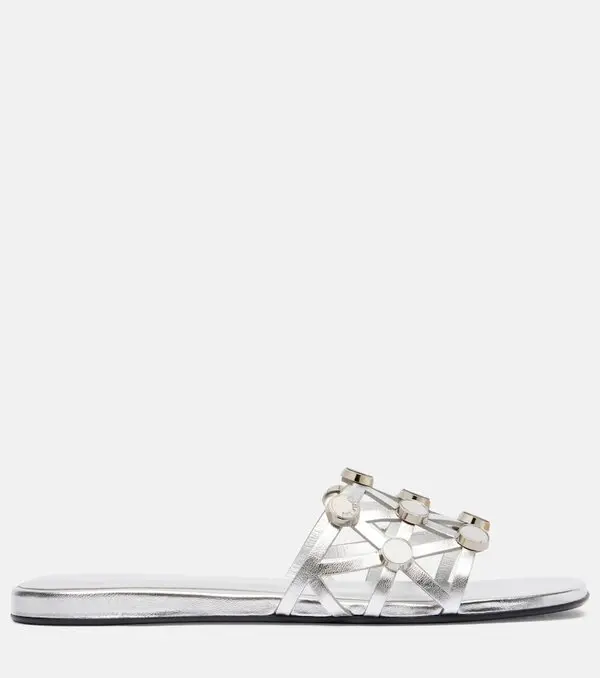 Attico Grid Embellished Leather Flat Sandals