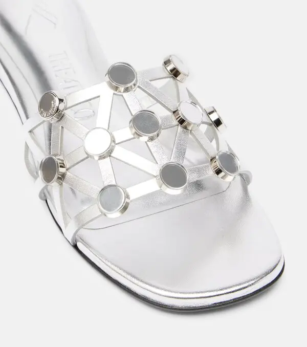Attico Grid Embellished Leather Flat Sandals