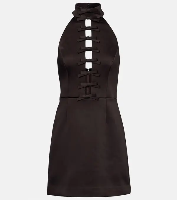 Rebecca Vallance Chocolate Bow Detail Cutout Halterneck Mini Dress