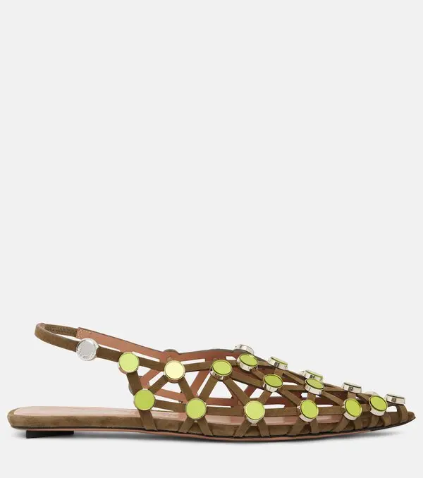 Attico Suede Embellished Ballet Flats - Brown