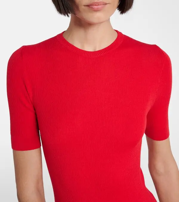 Khaite Celina Ribbed-knit Wool-blend Top - Red