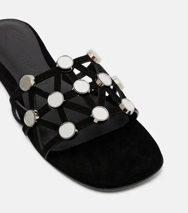 Attico Embellished Suede Flat Sandals - Black