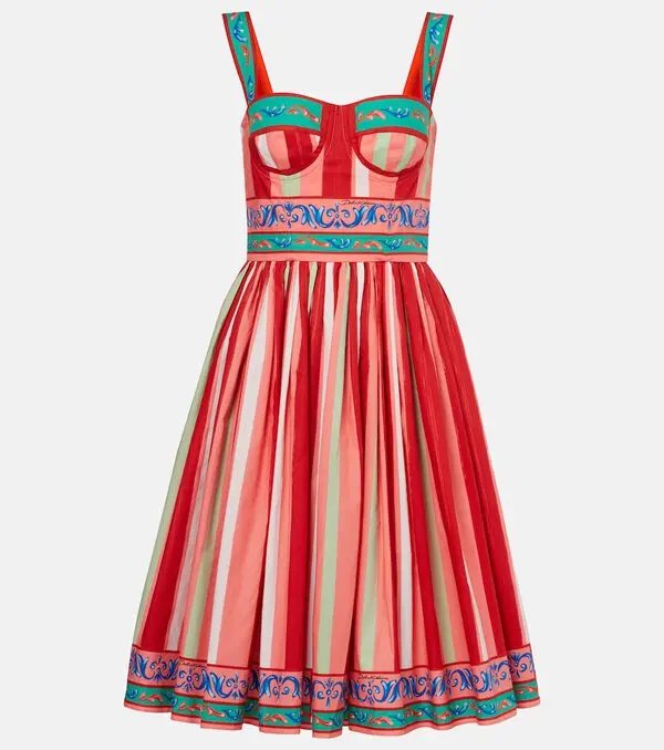 Dolce & Gabbana Taormina Striped Cotton Bustier Dress - Red