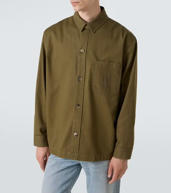 Saint Laurent Cassandre Cotton And Linen Overshirt - Green