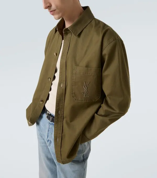 Saint Laurent Cassandre Cotton And Linen Overshirt - Green
