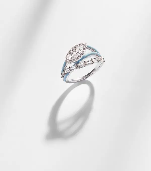 KAMYEN Oasis 18kt White Gold Ring With Diamonds And Enamel