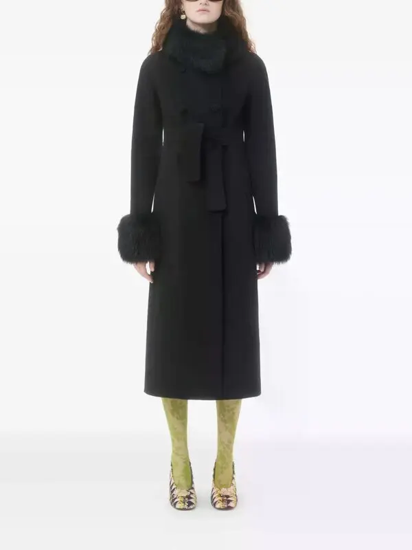 Valentino Garavani Double-breasted Faux Fur Trimmed Coat - Black