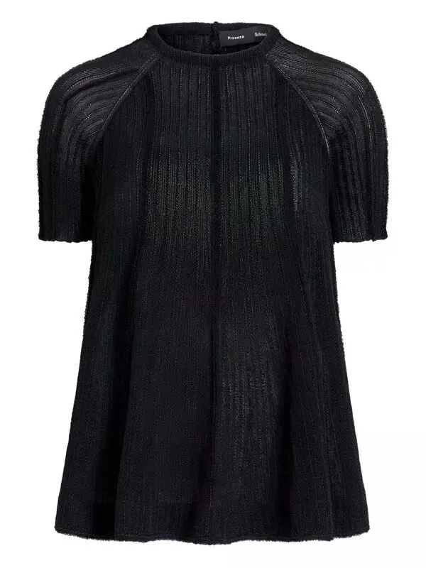 Proenza Schouler Knitted Top With Short Sleeves And Flared Hem - Black