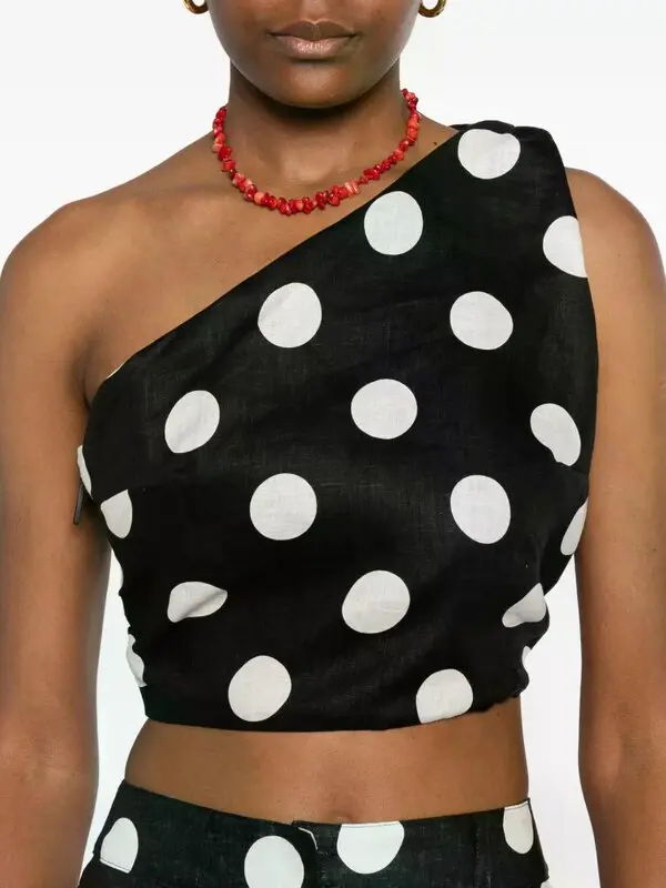 CALA DE LA CRUZ One-shoulder Polka Dot Top