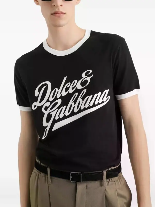 Dolce & Gabbana Cotton T-shirt With Flocked Print - Black