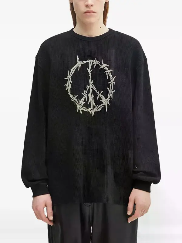 Aries Waffle-knit Long-sleeve T-shirt With Peace Symbol Graphic