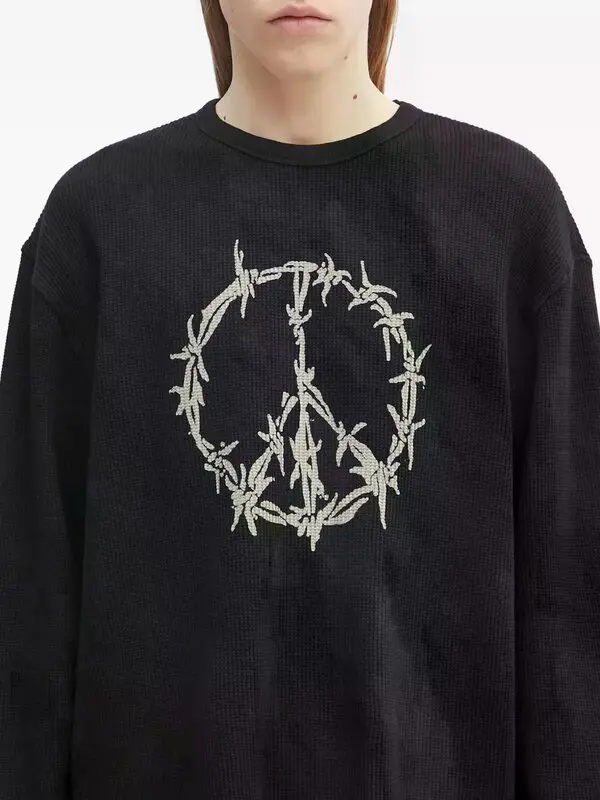 Aries Waffle-knit Long-sleeve T-shirt With Peace Symbol Graphic