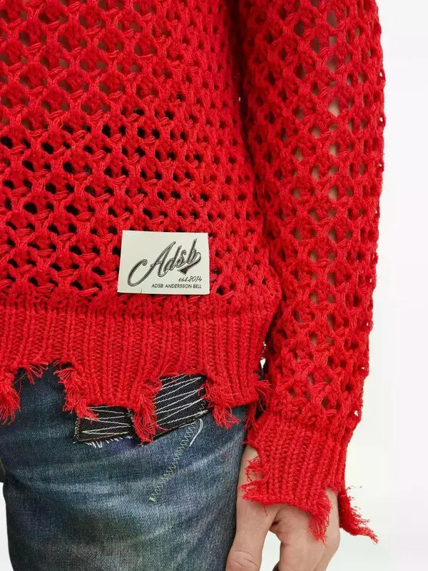 Andersson Bell Open-knit Frayed Sweater - Red